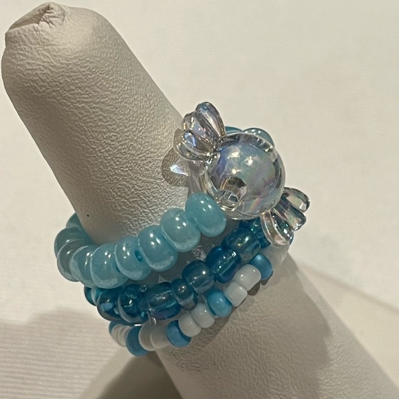 Jewelry | Handmade Blue Candy Beaded Ring Set Stretchy | Poshmark